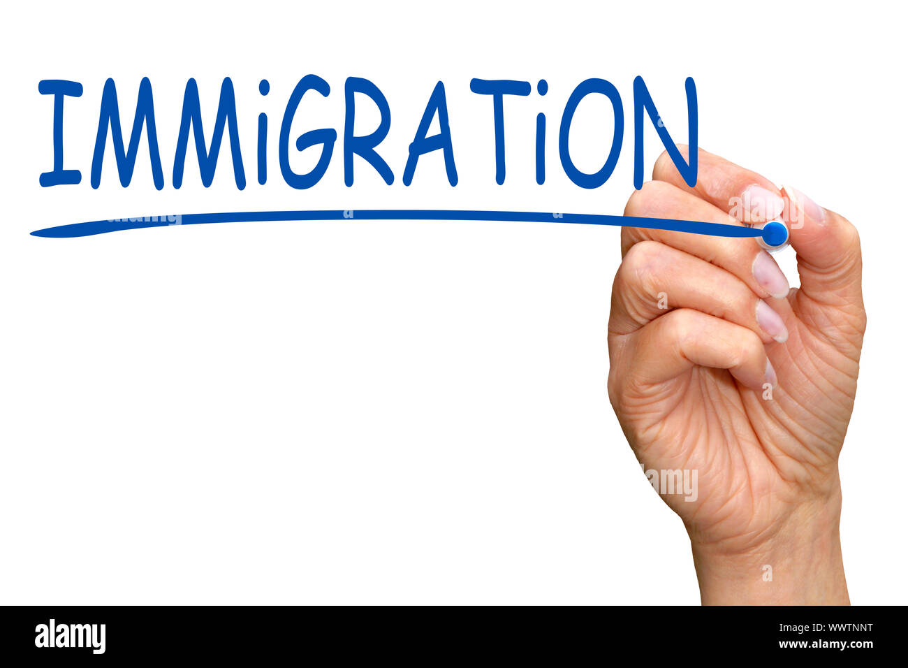 Immigration - female hand writing text Stock Photo - Alamy