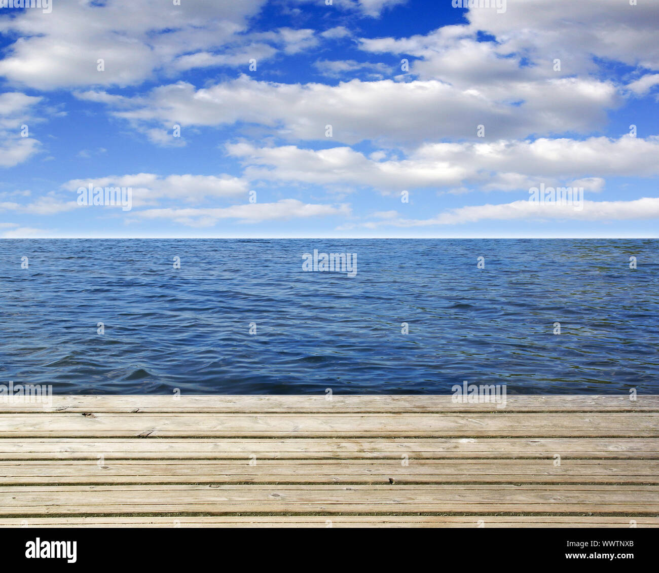 Wooden plank with sea and blue sky Stock Photo - Alamy
