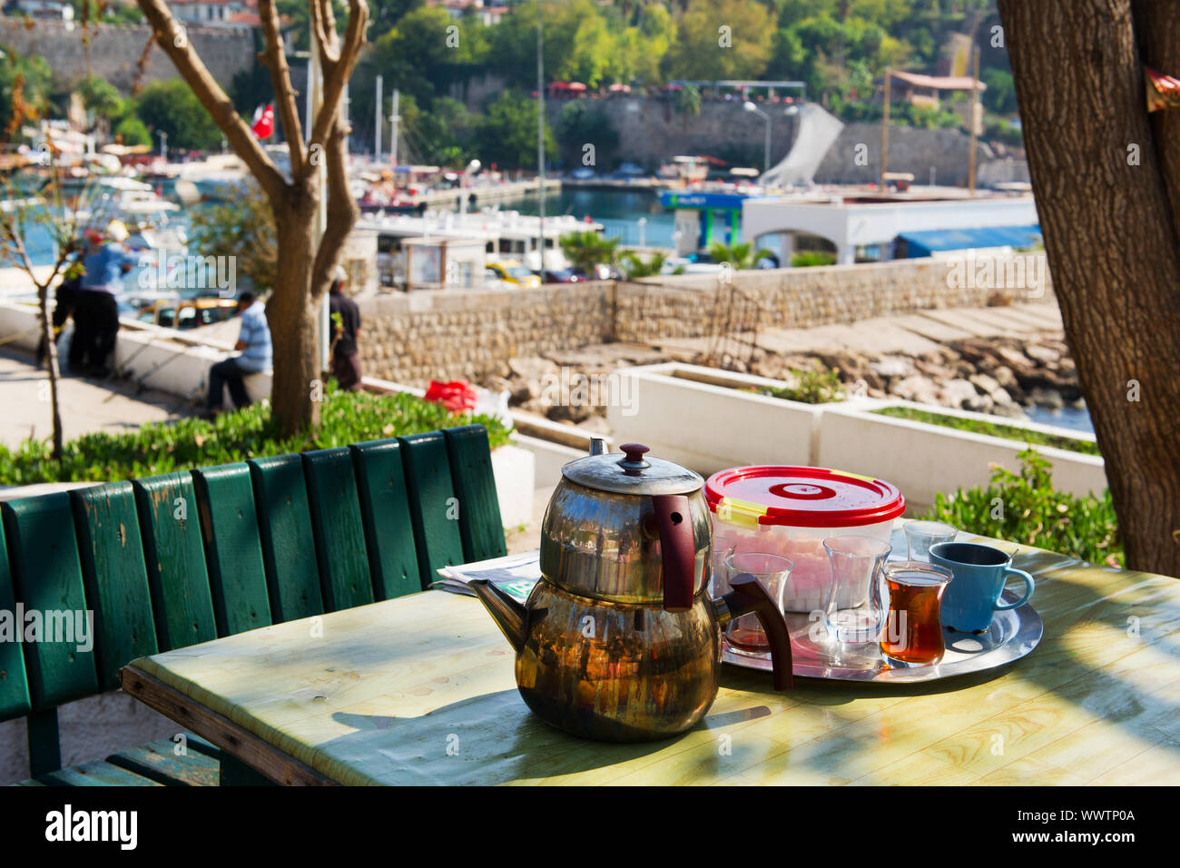 Turkish tea at the terrace in Antalya Stock Photo - Alamy