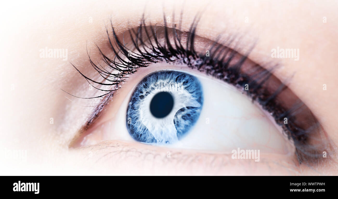 Close up open blue eye hi-res stock photography and images - Alamy
