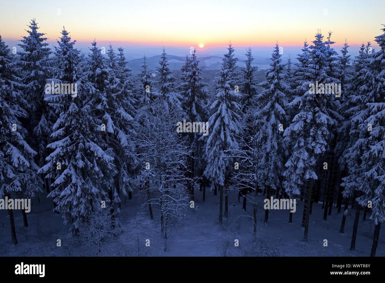 Rothaar Mountains in winter, Hilchenbach, Siegerland, North Rhine ...