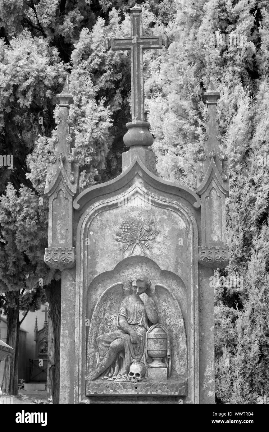 Black and white old european cemetery Stock Photo - Alamy