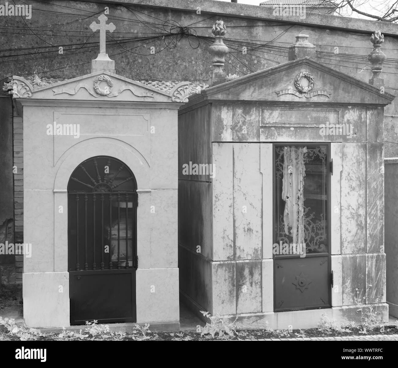 Black and white old european cemetery Stock Photo - Alamy
