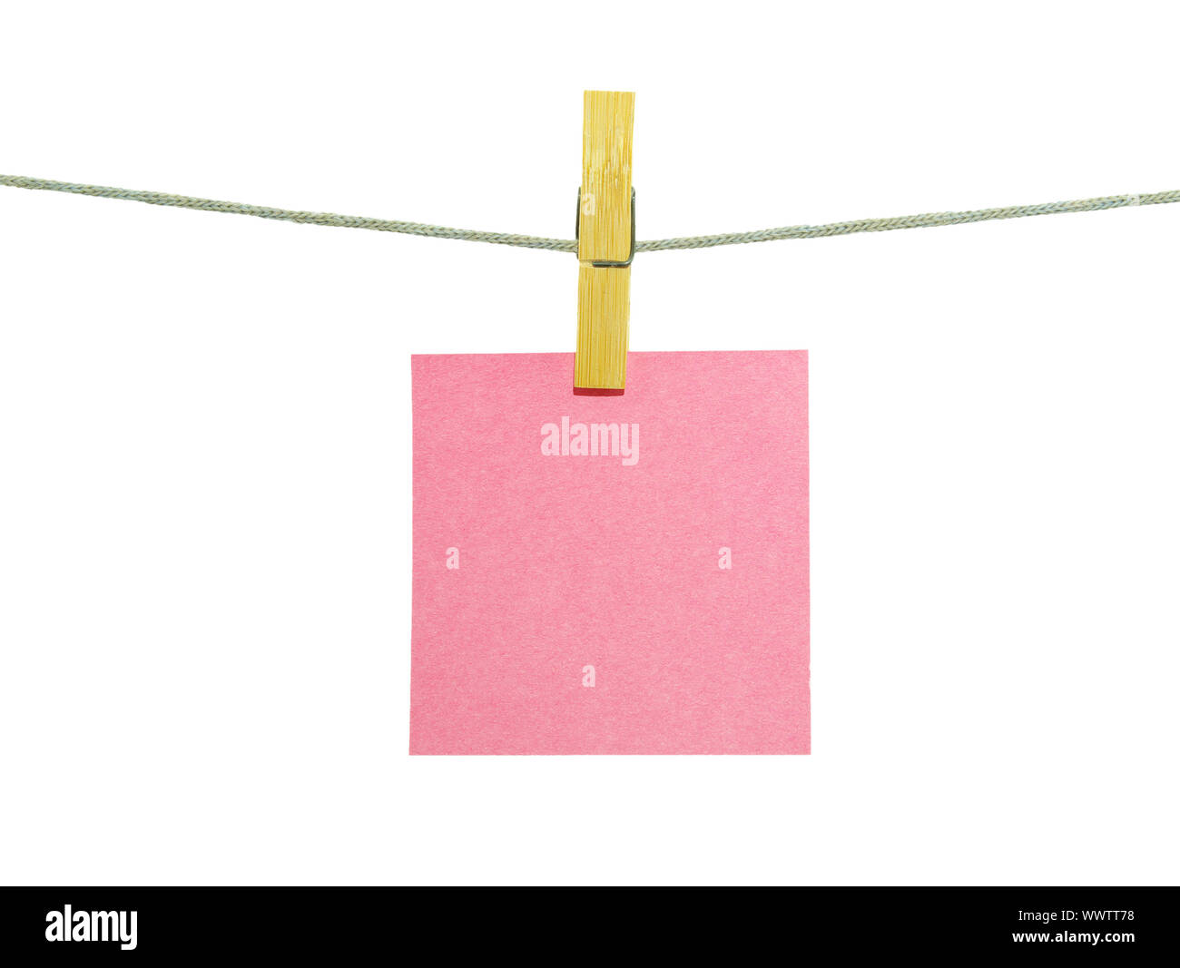 note paper blanks on rope isolated on white Stock Photo - Alamy