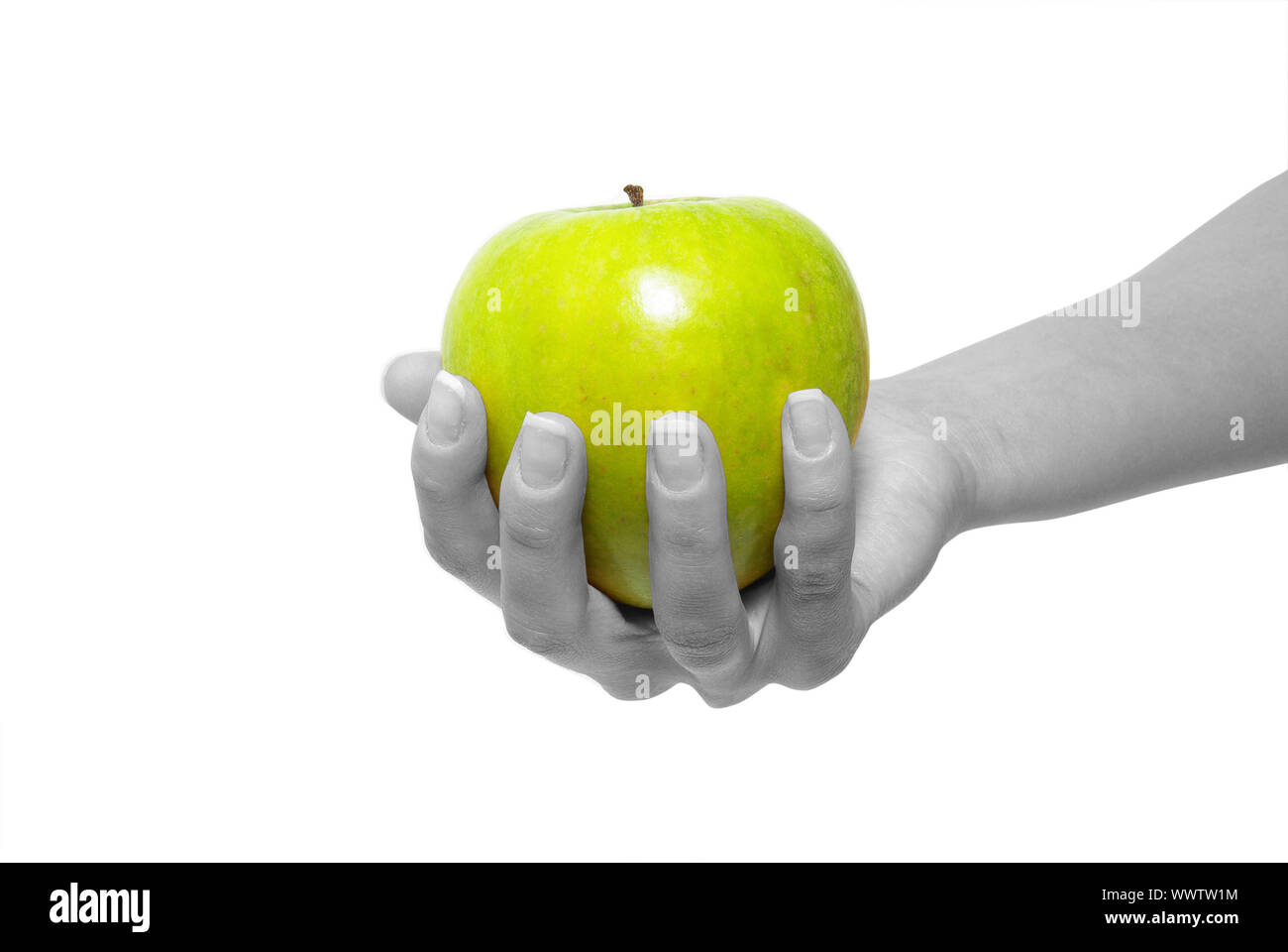 Hand with apple isolated on white background Stock Photo - Alamy