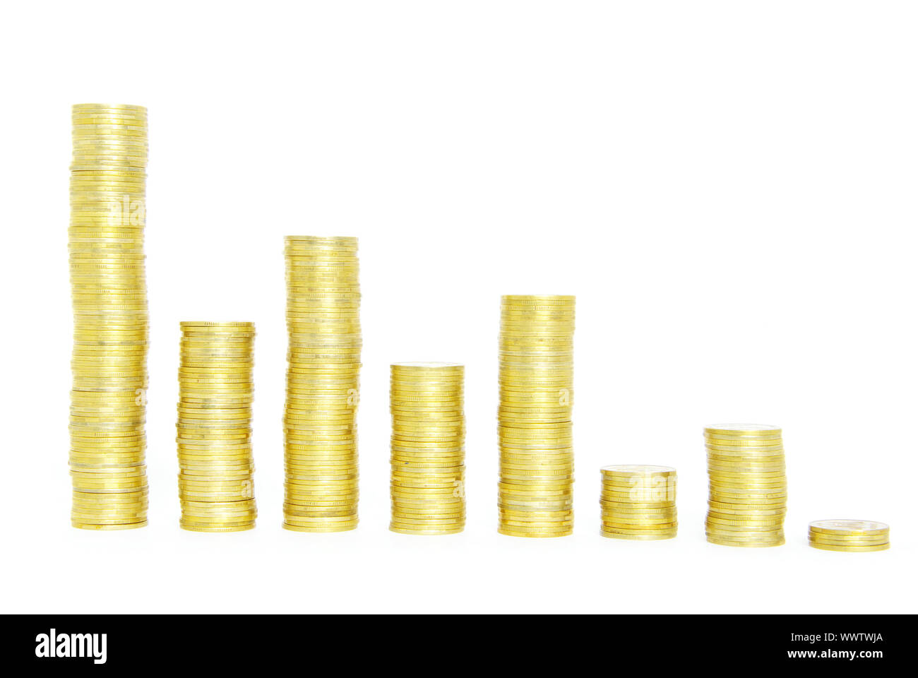 towers of coins isolated on a whiteness Stock Photo - Alamy