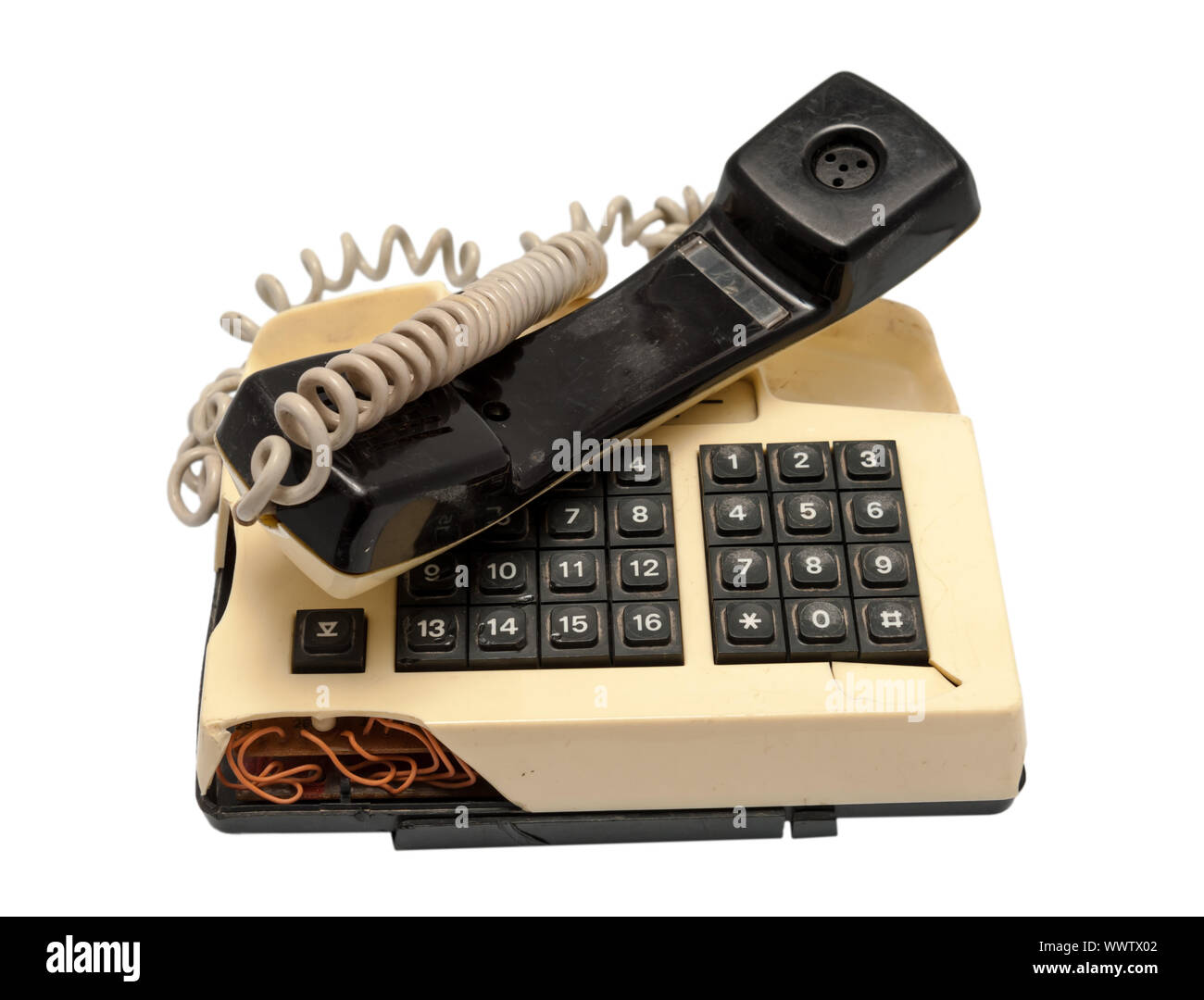 Telephone collection - crashed phone on white background Stock Photo ...