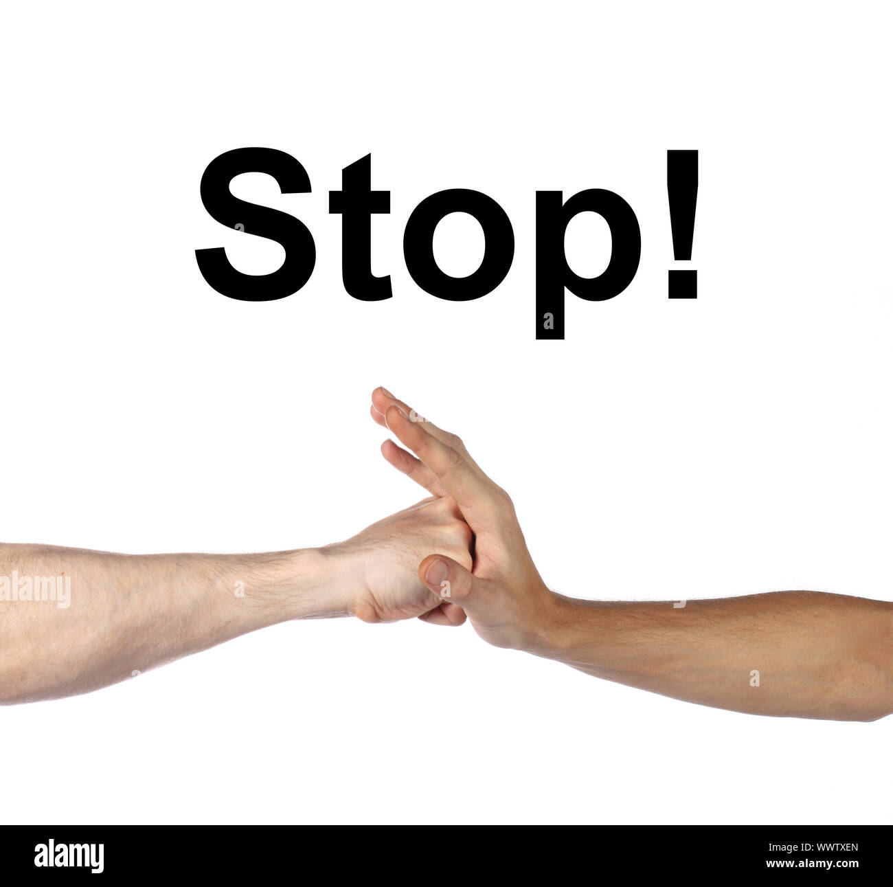 stop the beat sign hand stop another arm Stock Photo - Alamy