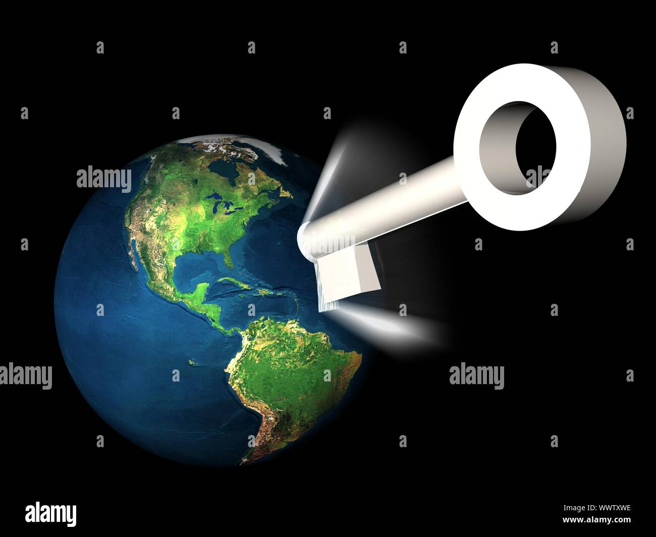 unlock 3d earth in black space Stock Photo - Alamy