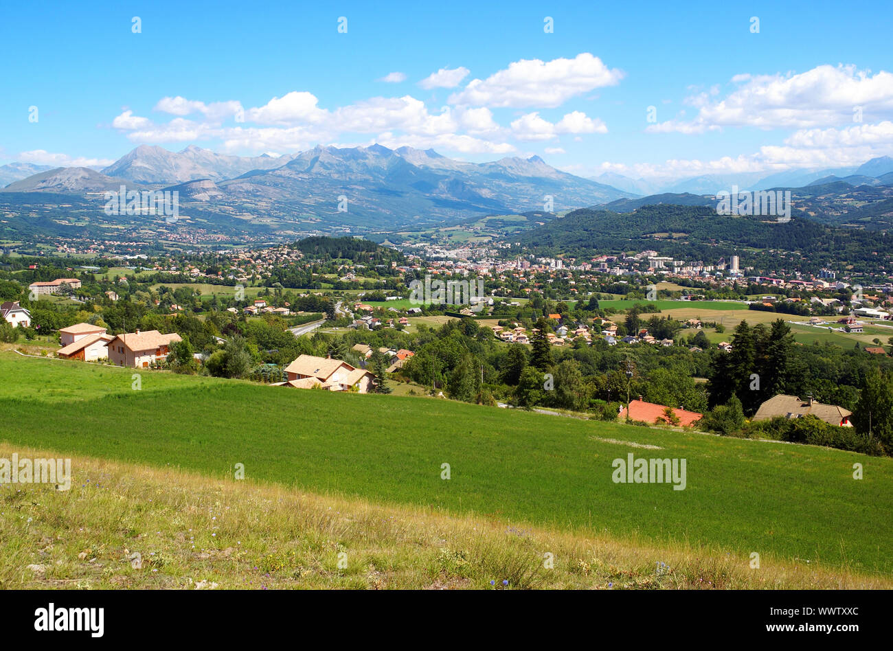City of Gap and the surrounding countryside in the Alps in France Stock ...