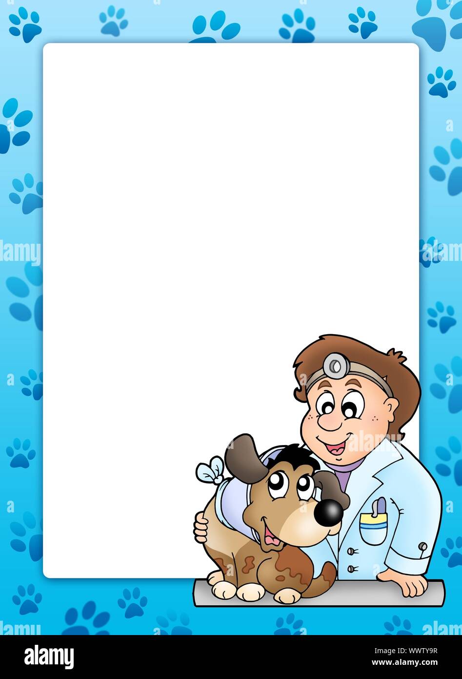 Blue frame with veterinary theme - color illustration Stock Photo - Alamy