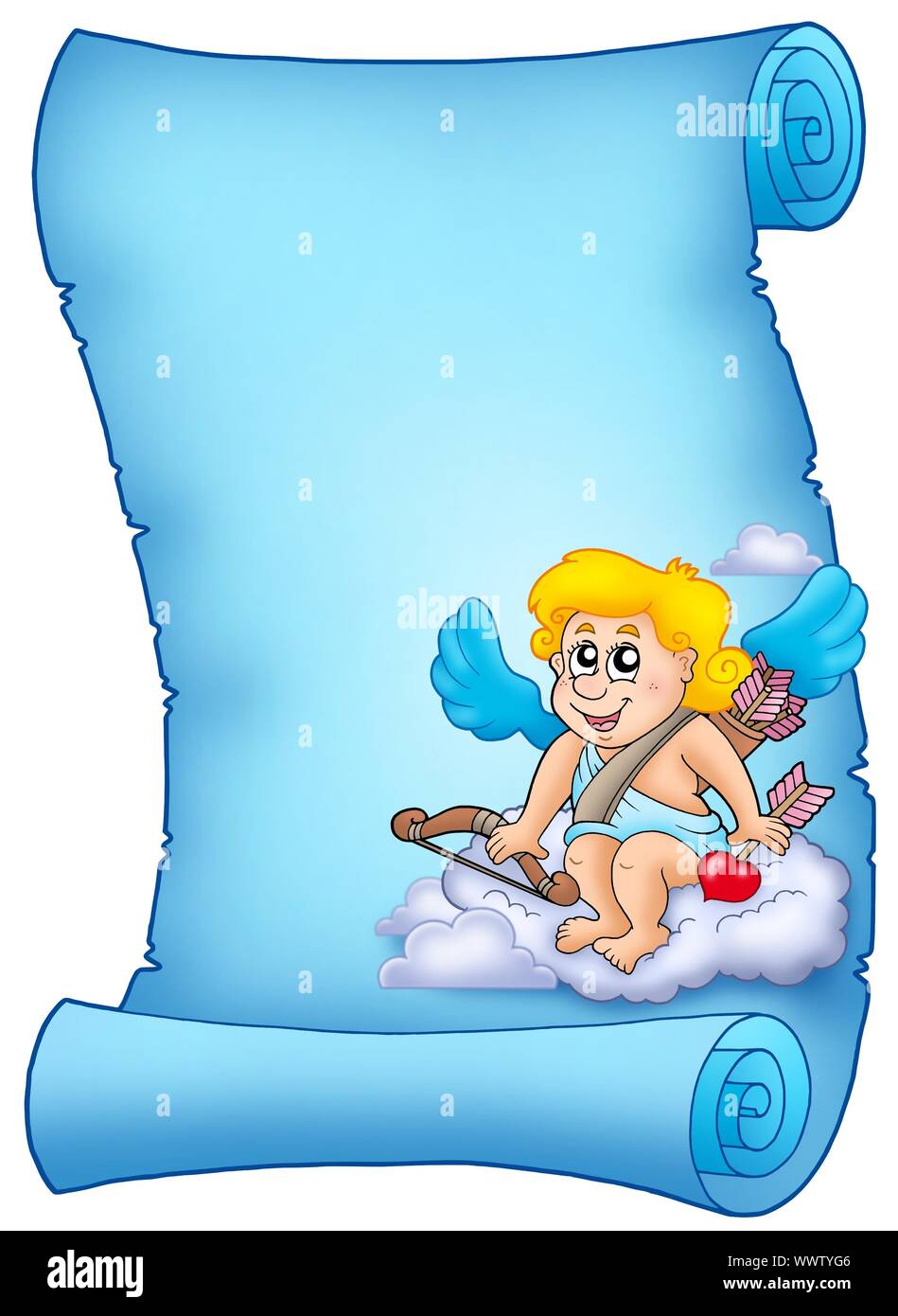 Blue parchment with Cupid 3 - color illustration Stock Photo - Alamy