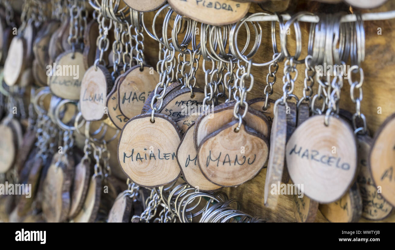 Rustic, Handmade keyrings with diversity of people's names, handicraft ...