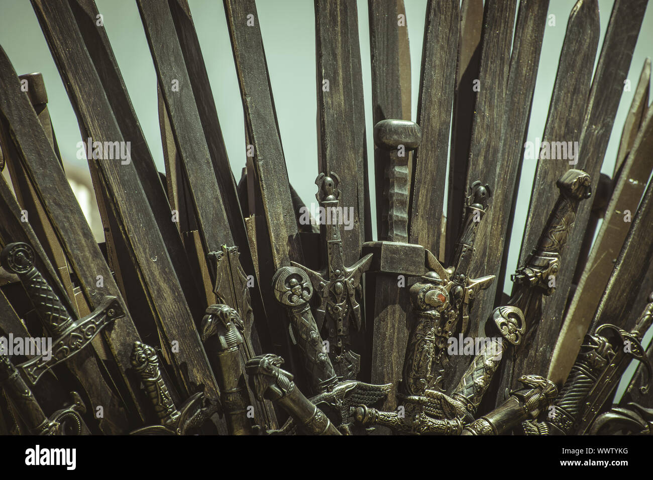 Warrior, Iron throne made with swords, fantasy scene or stage ...