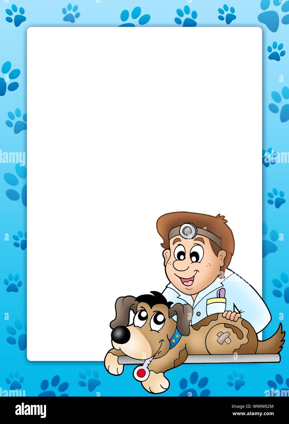 Frame with dog at veterinarian - color illustration Stock Photo - Alamy
