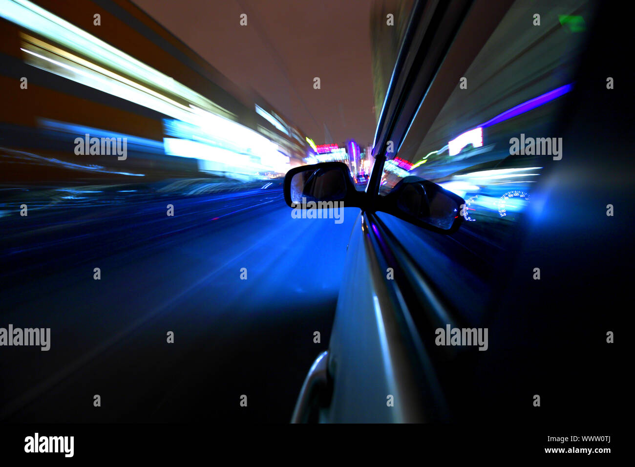 car fast drive on highway in night Stock Photo - Alamy