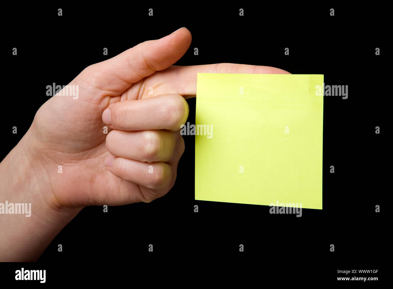 A blank sticky note stuck to a hand - remember this Stock Photo - Alamy