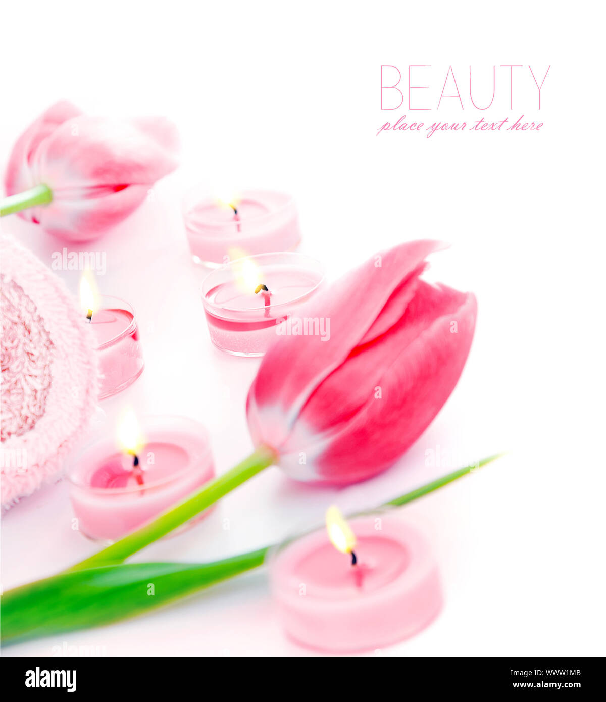 Spa candle with pink tulip flowers, aromatherapy day spa salon ...