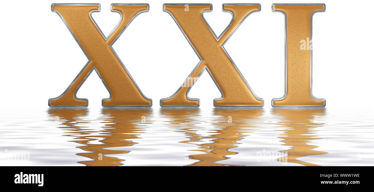 Roman numeral XXI, unus et viginti, 21, twenty one, reflected on the ...