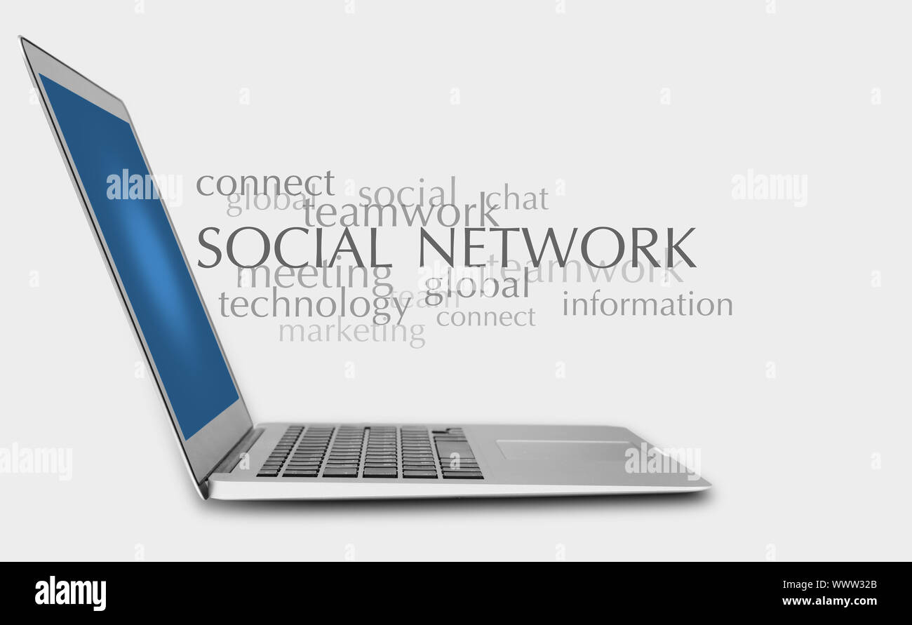 Social networking concept , laptop and words Stock Photo - Alamy