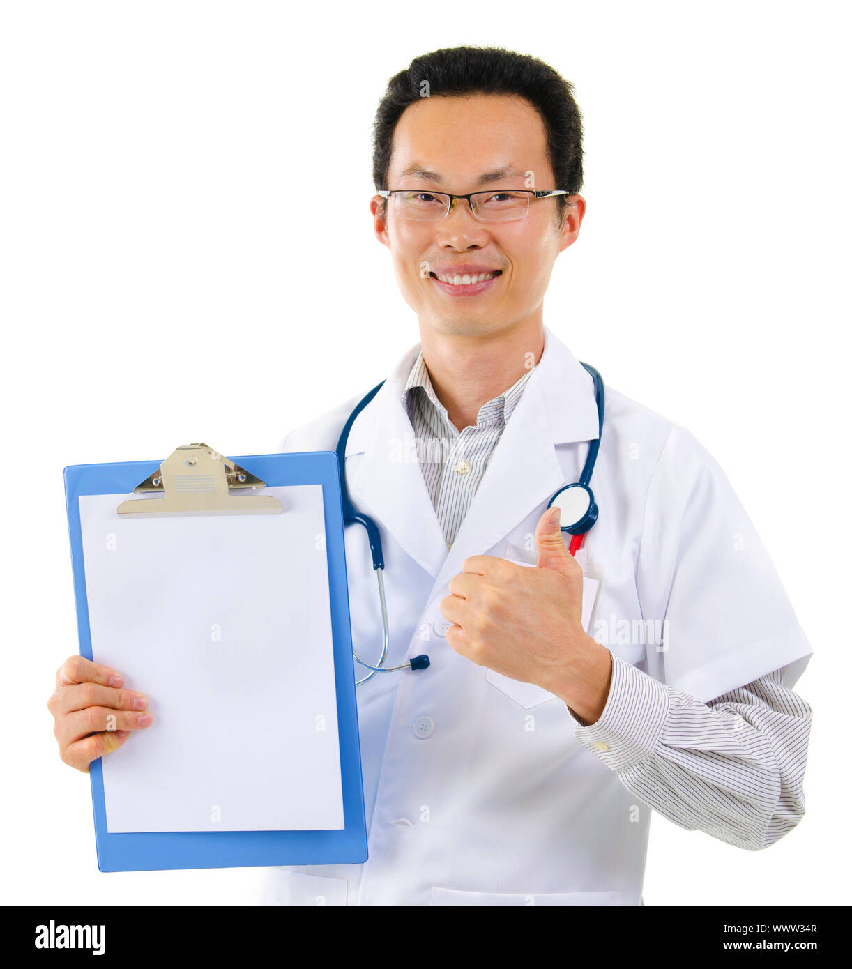 Asian male doctor thumb up showing perfect medical test results Stock ...