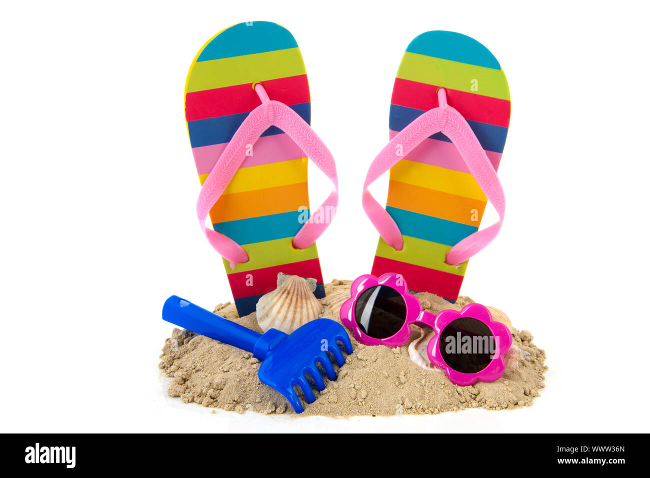 Vacation at the beach with flip flops and sunglasses Stock Photo - Alamy