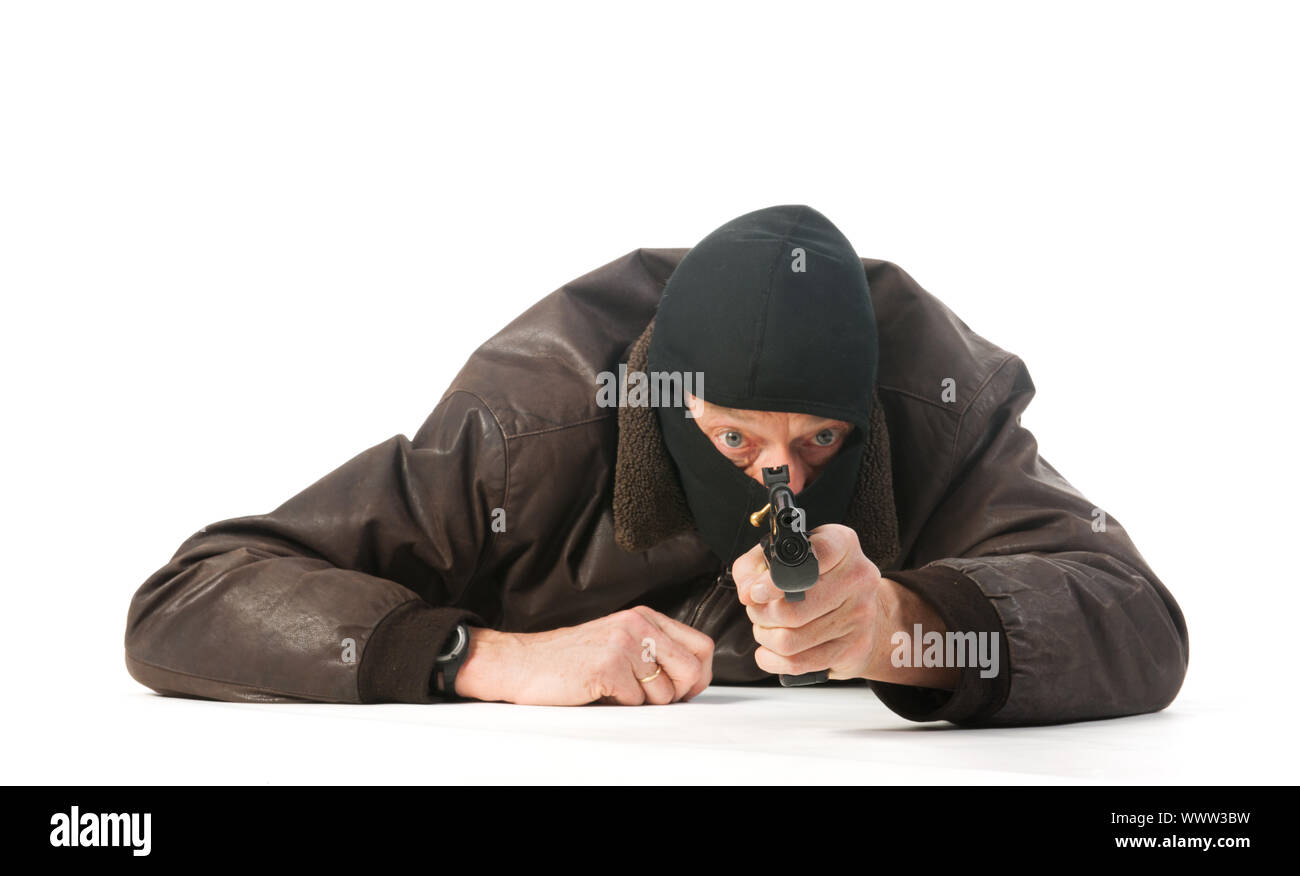 Sniper is laying at the floor with gun (focus on gun Stock Photo - Alamy
