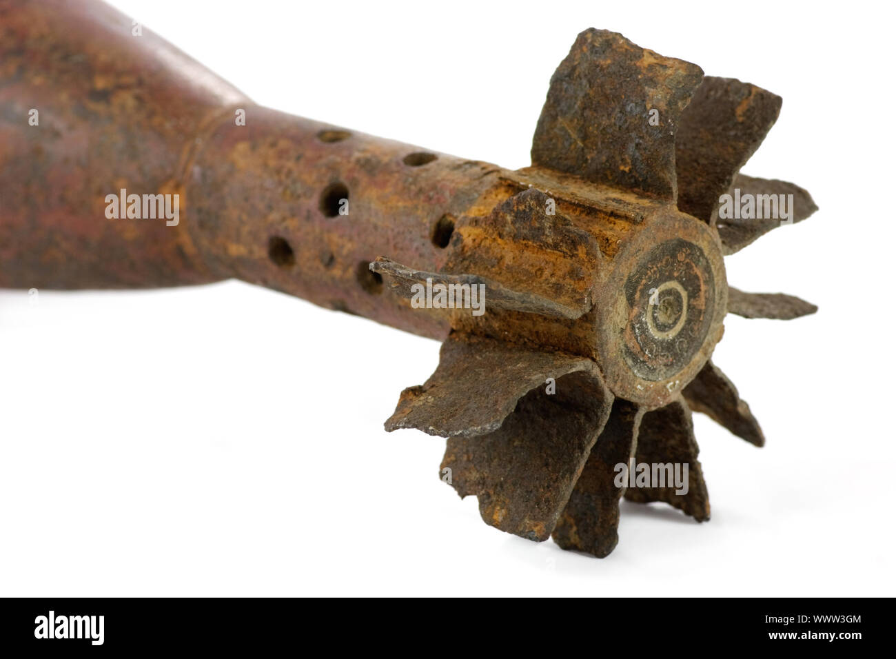 Old rusted World War II mortar shell isolated, selective focus Stock ...