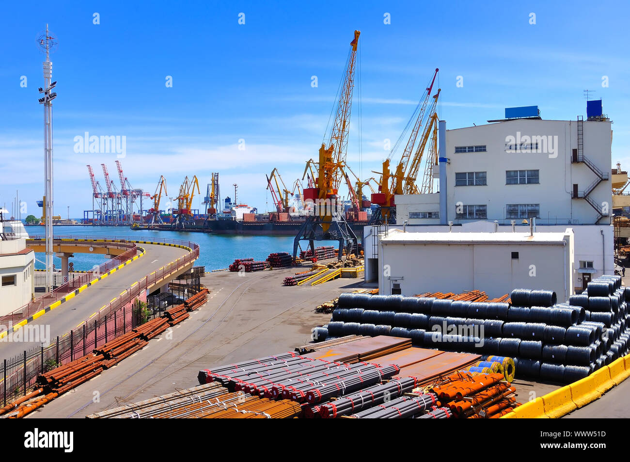 Sea commercial port, unloading cargo Stock Photo - Alamy