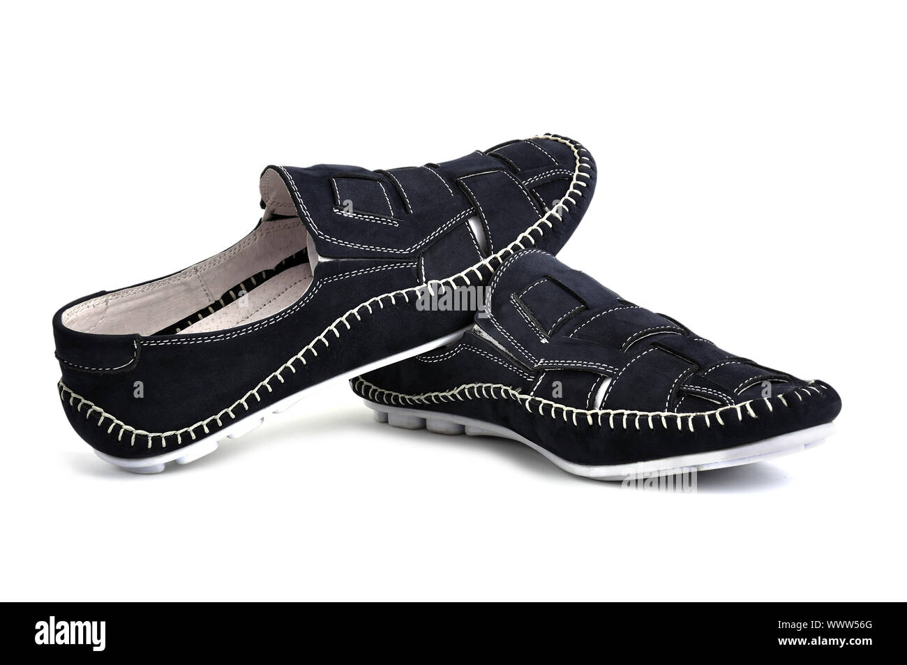 blue moccasin on white background Stock Photo - Alamy