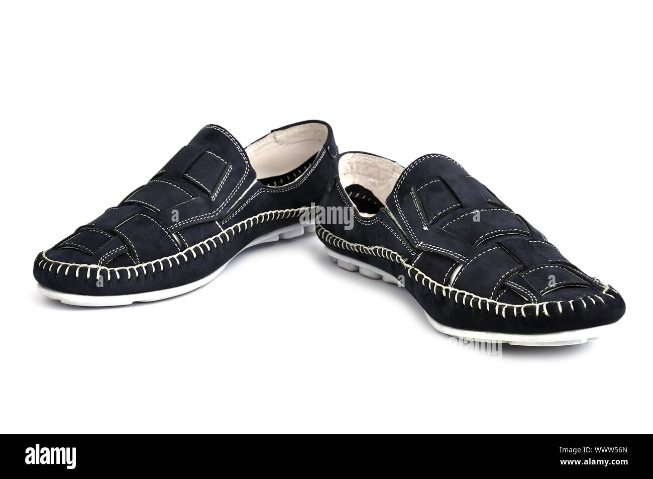 blue moccasin on white background Stock Photo - Alamy
