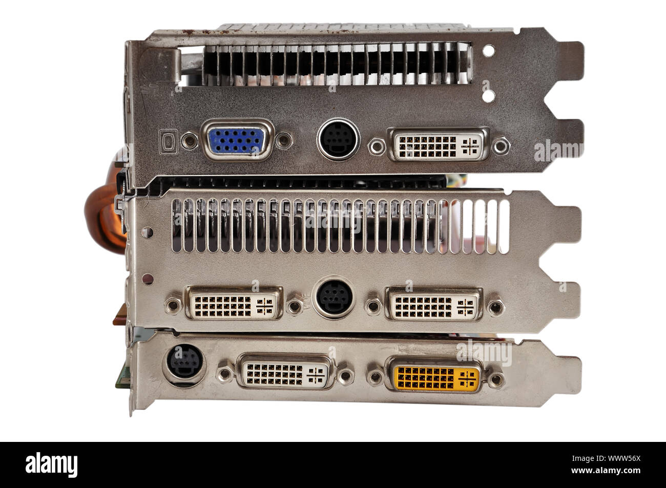three computer graphic card on white background Stock Photo - Alamy
