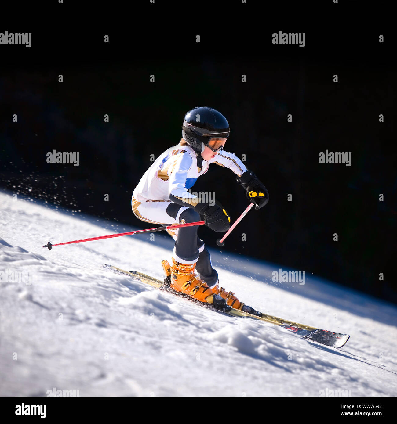 A close up action shot of a downhill skiier Stock Photo - Alamy