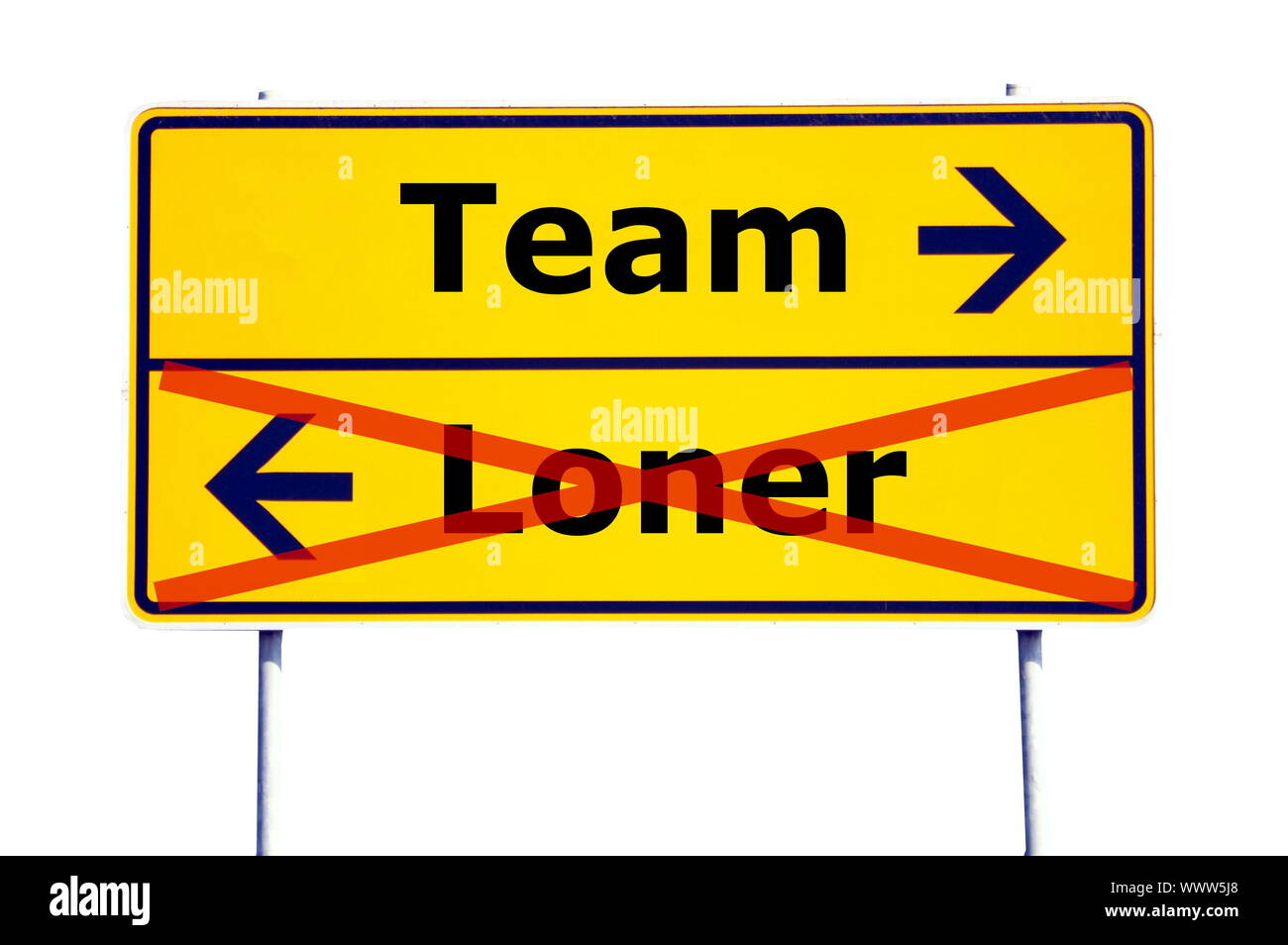 business teamwork concept with yellow road sign Stock Photo - Alamy