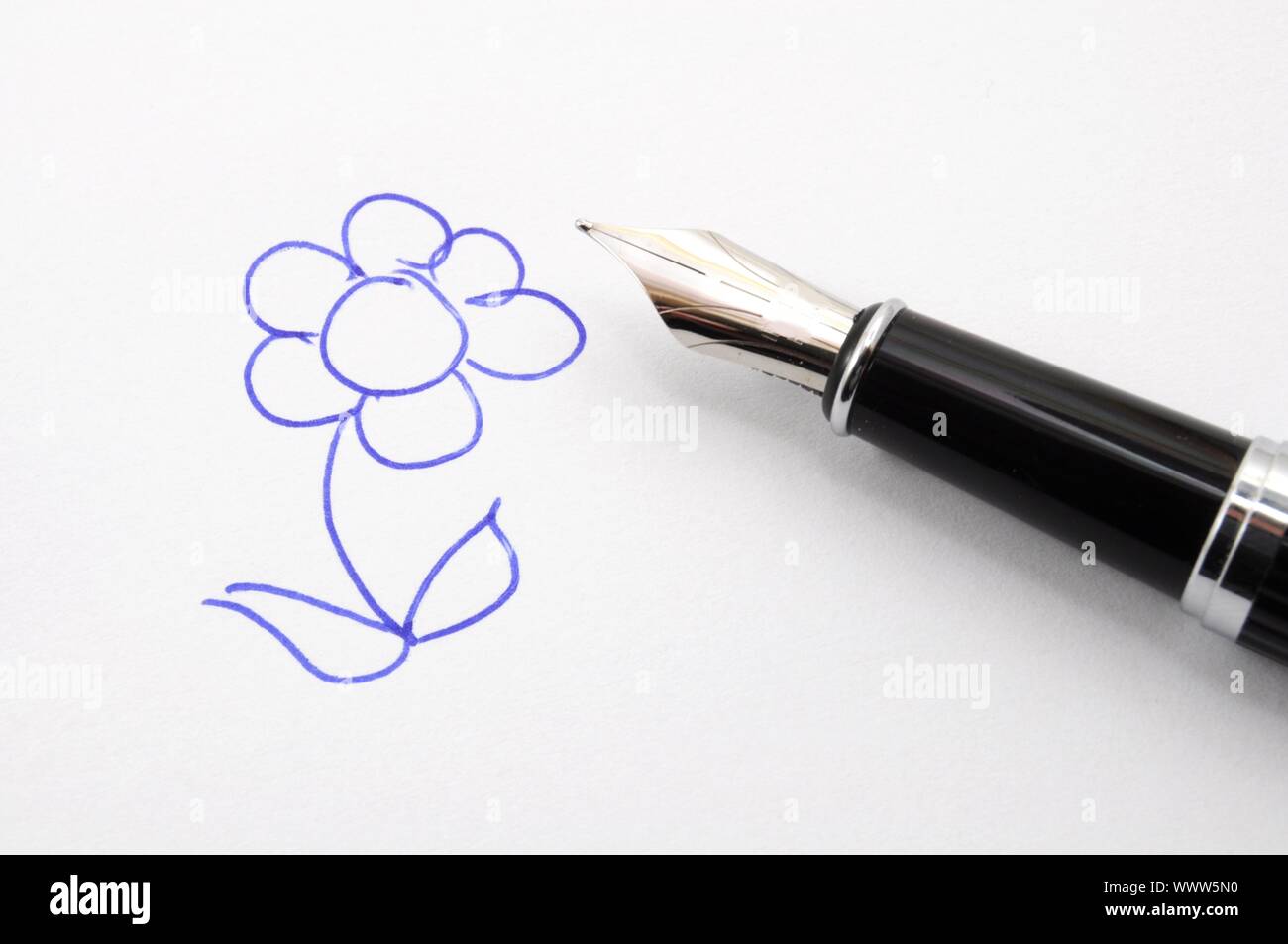 illustration of an flower on paper with a pen Stock Photo - Alamy