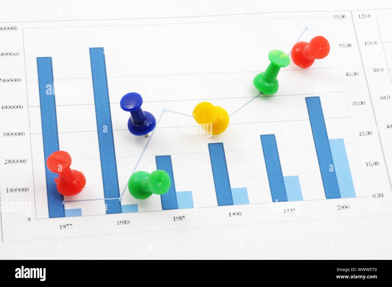business growth chart with colorful pins on white background Stock ...