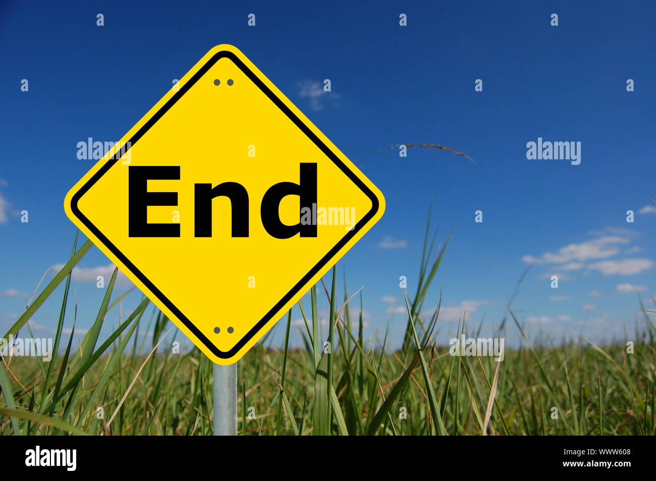 end written on a yellow road sign and copyspace for text Stock Photo ...