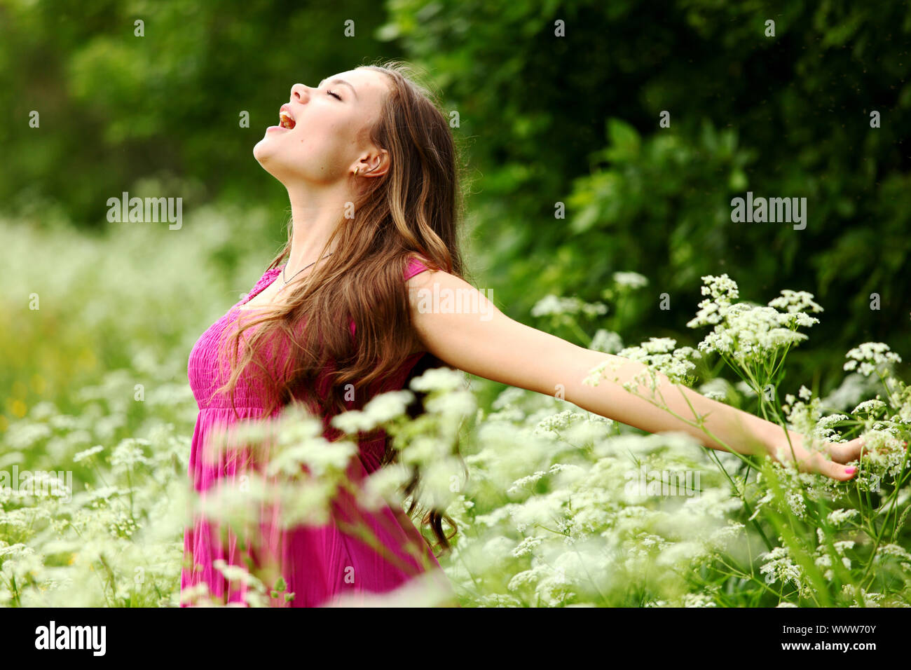 woman outdoor feel natural freedom Stock Photo - Alamy