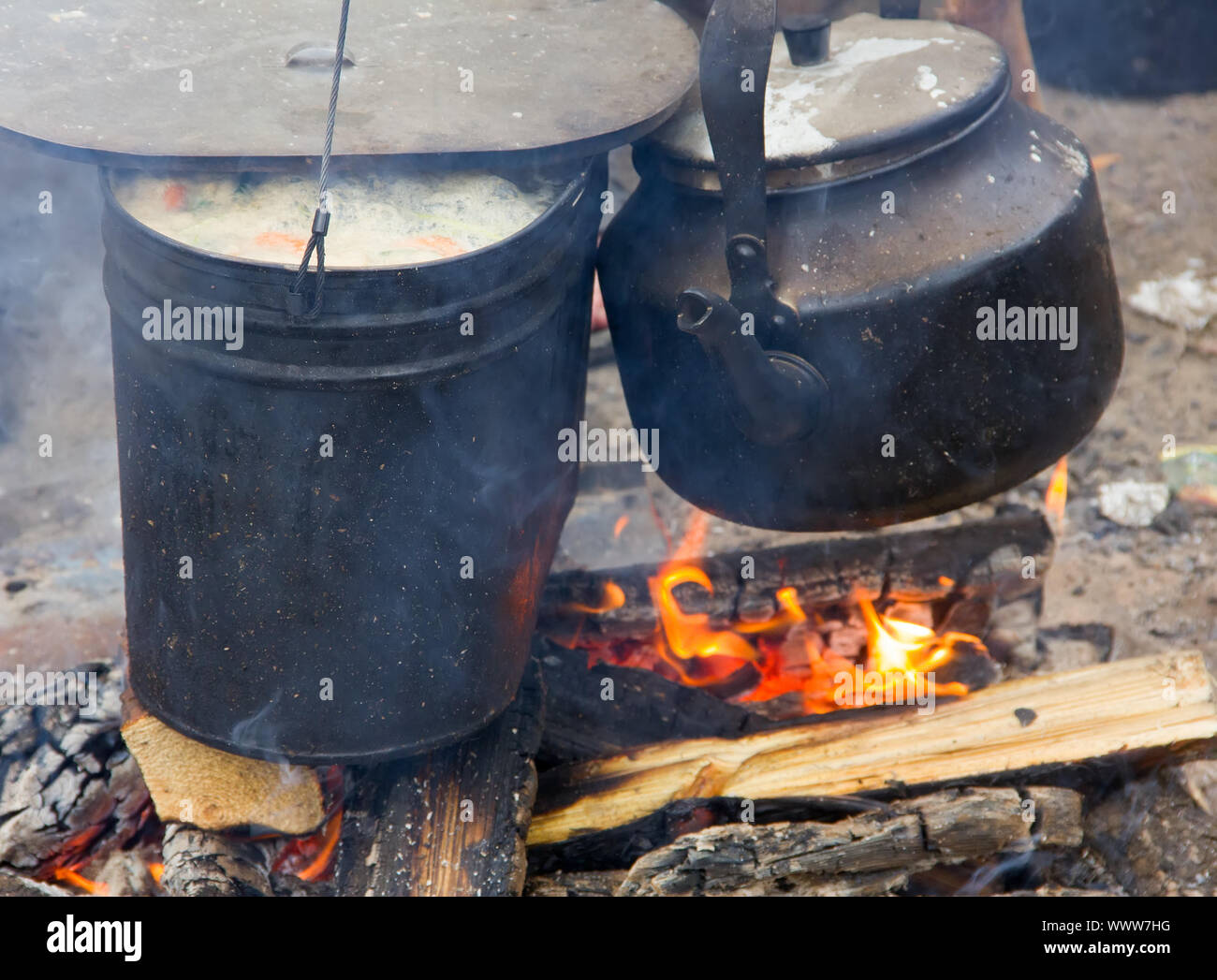 soup on camping fire Stock Photo - Alamy