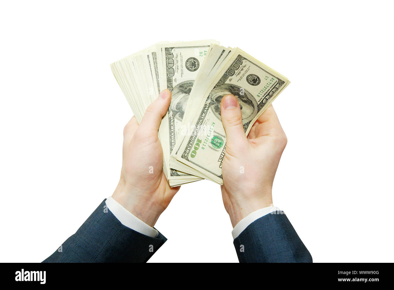 Hand with money isolated on white background Stock Photo - Alamy