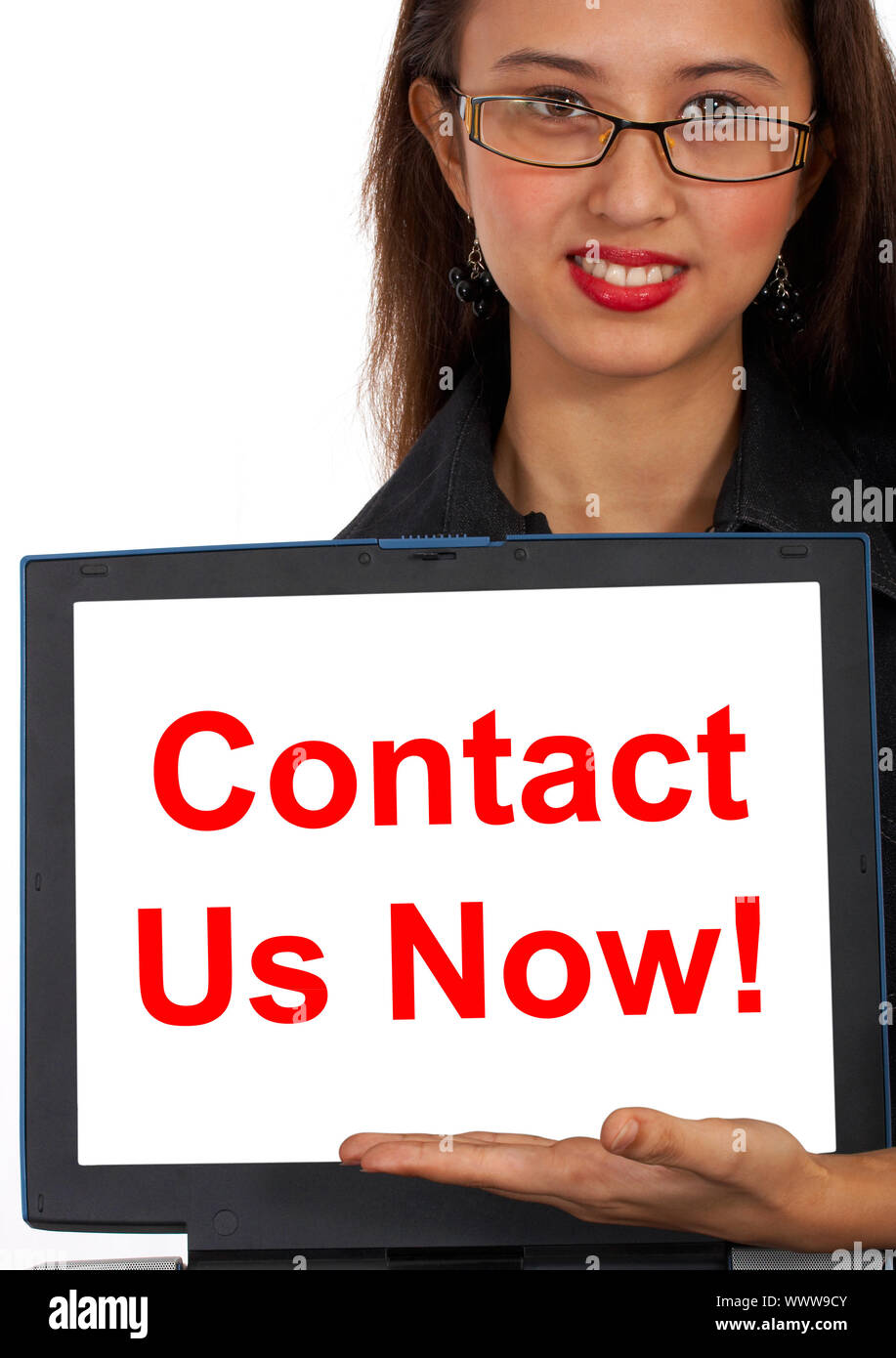 Contact Us Now Computer Message Shows Emailing Or Calling Stock Photo ...