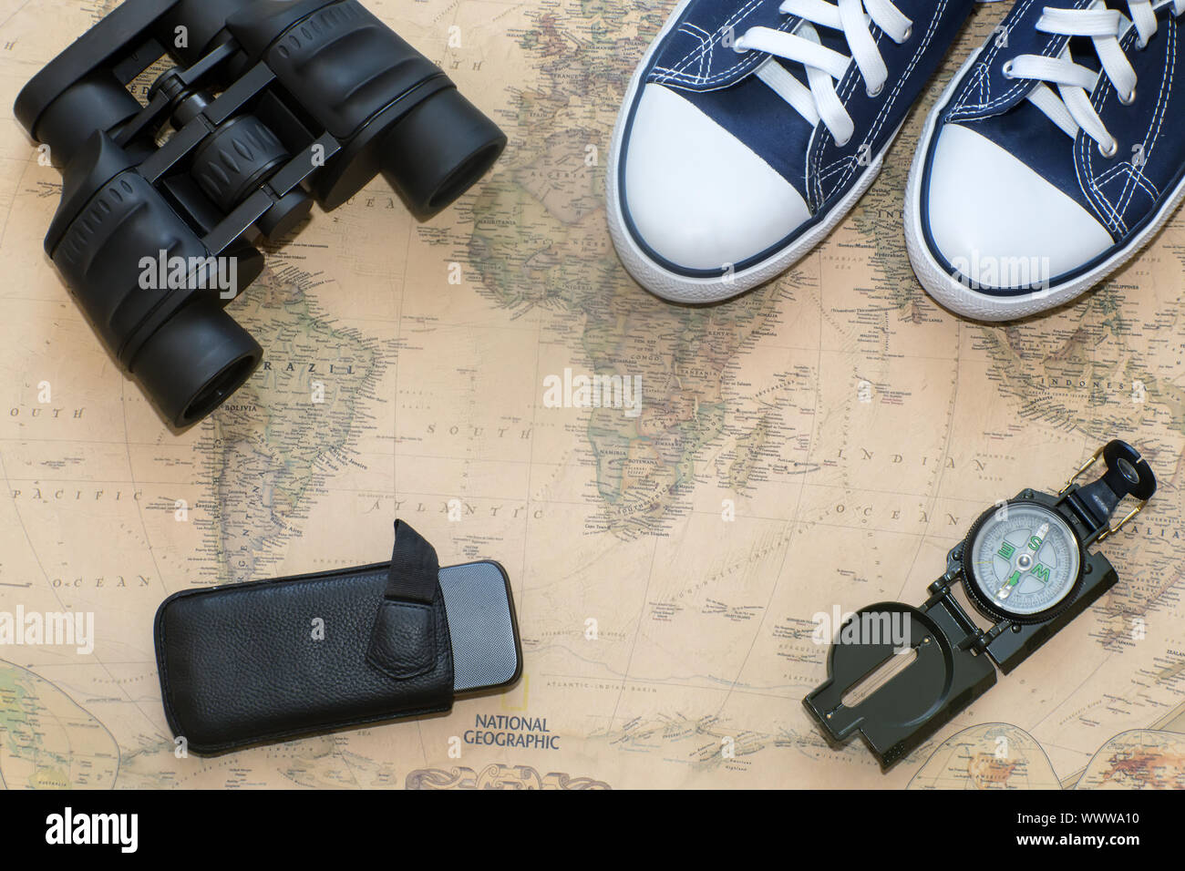The set of items needed during the journey Stock Photo - Alamy