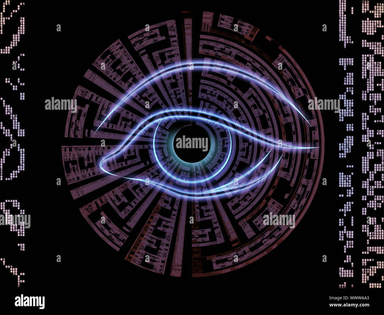 Design composed of eye outlines, numbers, fractal and abstract design ...