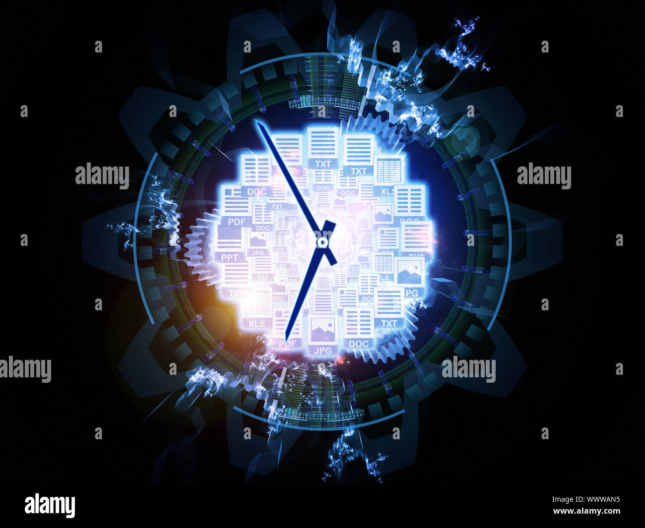 Backdrop composed of document icons, lights and abstract design ...