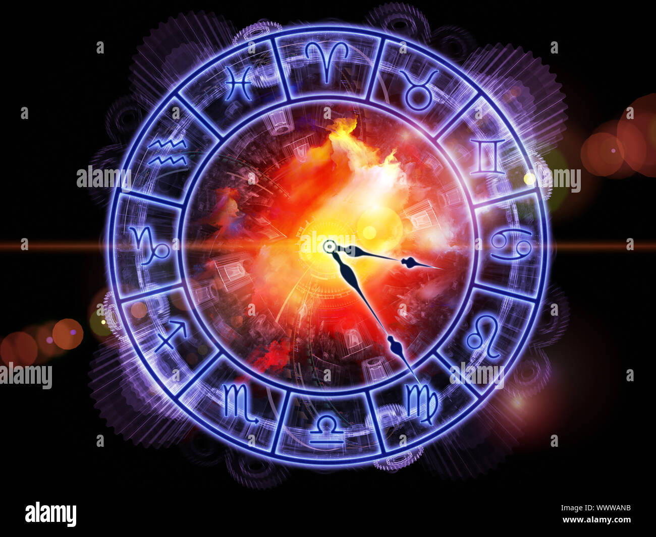 Background design of Zodiac symbols, gears, lights and abstract design ...