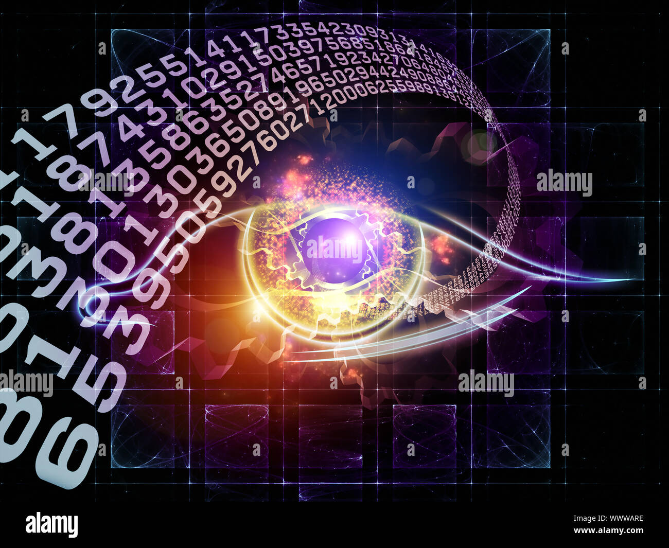 Design composed of eye outlines, numbers, fractal and abstract design ...