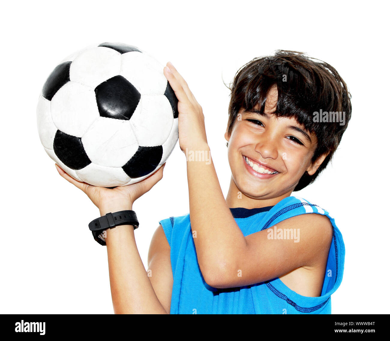 Cute boy playing football Stock Photo - Alamy