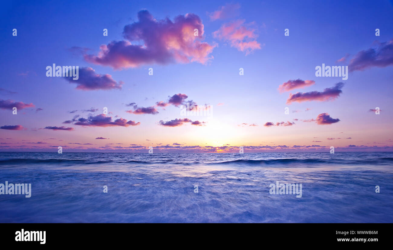 Beach, pink light sunset, beautiful calm landscape of waterscape ...