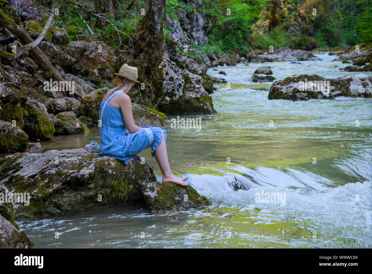The girl at the river Stock Photo - Alamy