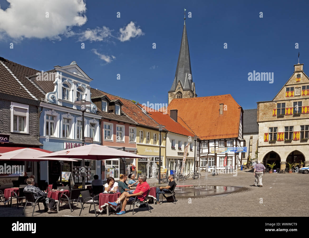 old city with town hall and St. Christopher Church, Werne, North Rhine ...